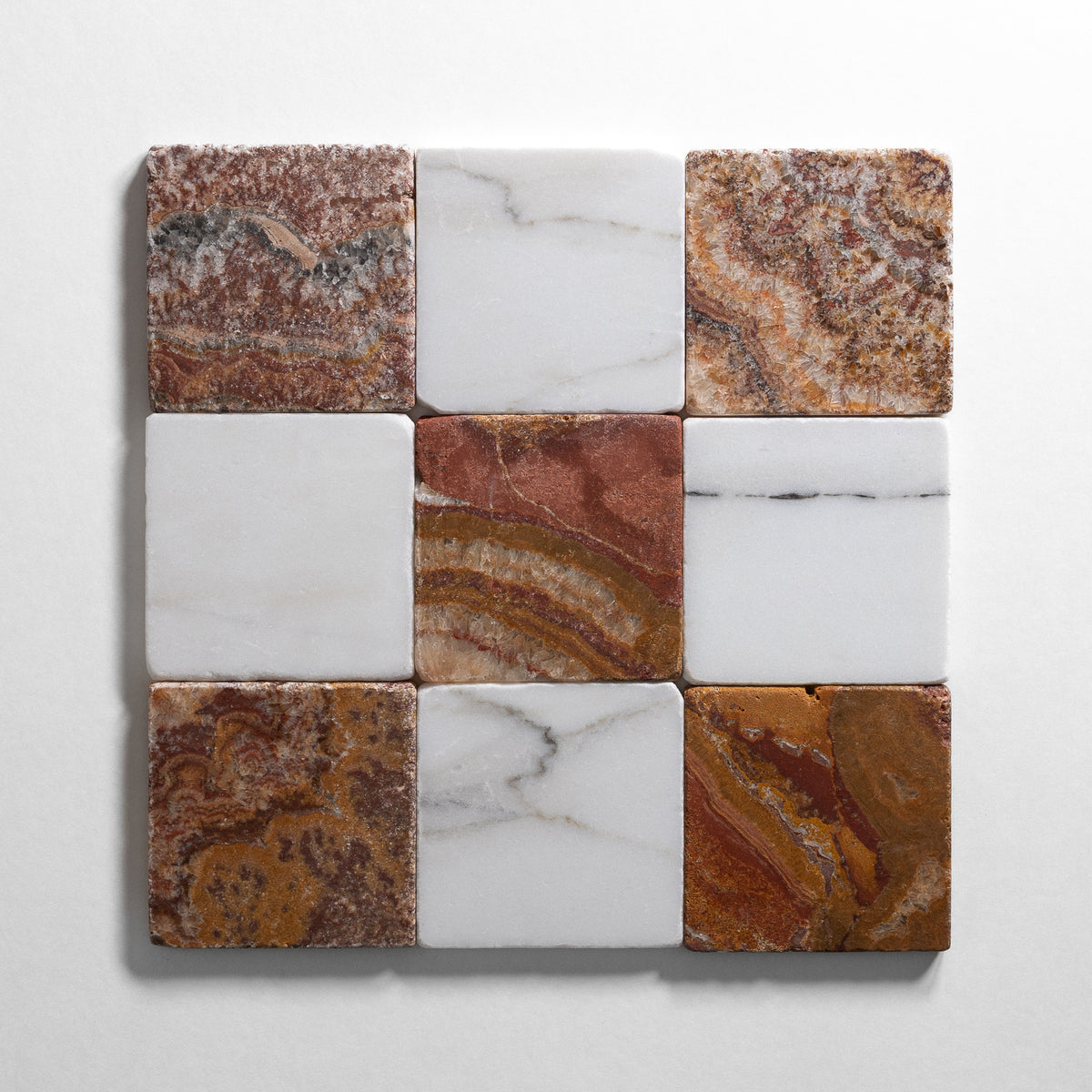 Red Onyx Tumbled Combinations | Red Onyx Tumbled Checkered Marble Tile ...