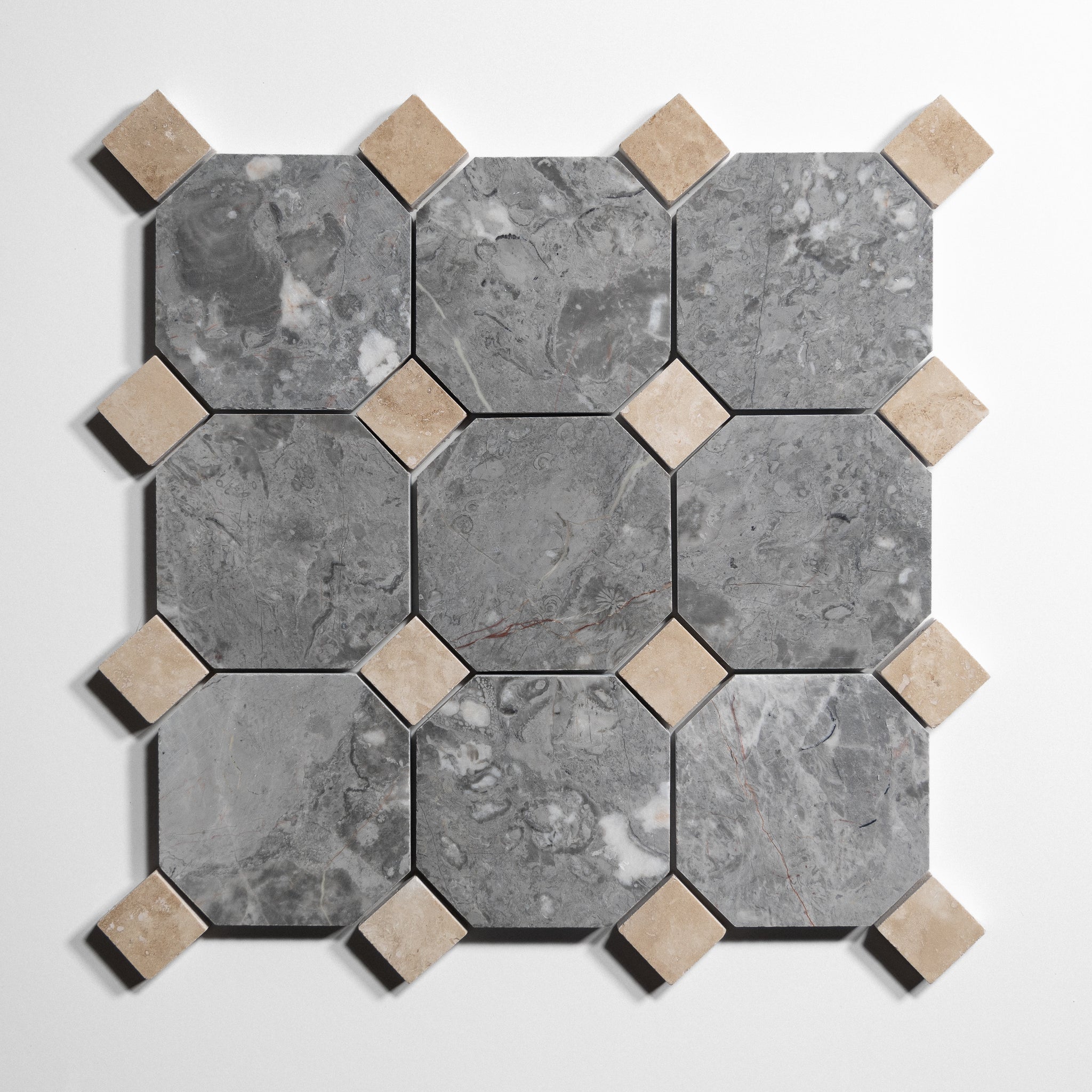Octagon Marble Floor Tile Elongated Octagon Waterjet Mosaic Crema