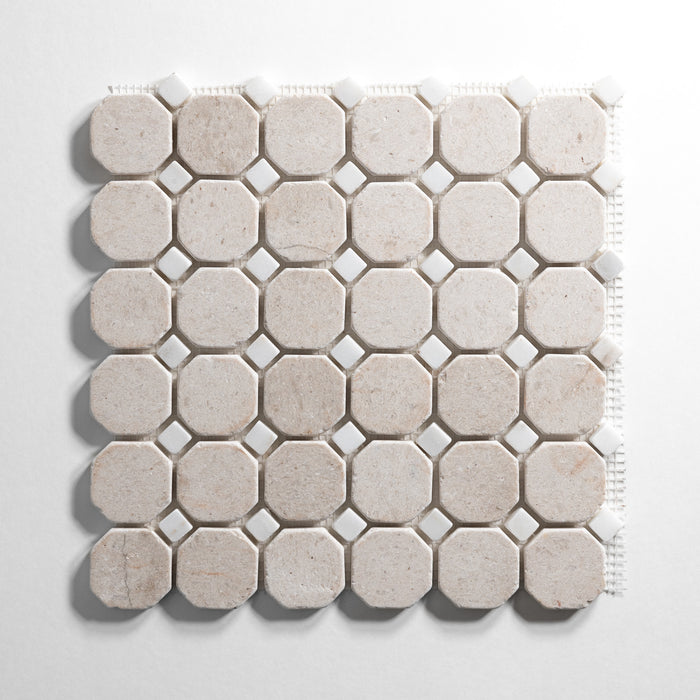 Sierra Limestone / Nero Octagon Tumbled mosaic | Cream Mosaic Tile USA